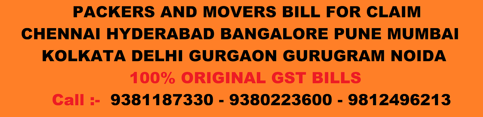 Movers Packers Bill Chennai Hyderabad Bangalore Pune Mumbai Delhi ...