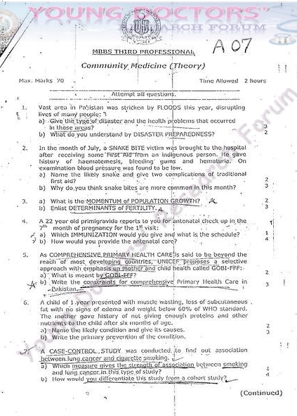 Community Medicine Past Papers held by UHS : 3rd Professional MBBS ...