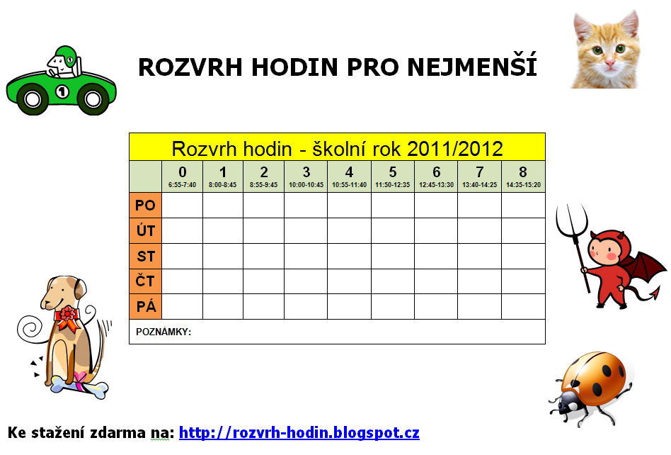 Rozvrh hodin ke stažení a vytištění - zdarma: Rozvrh hodin pro nejmenší