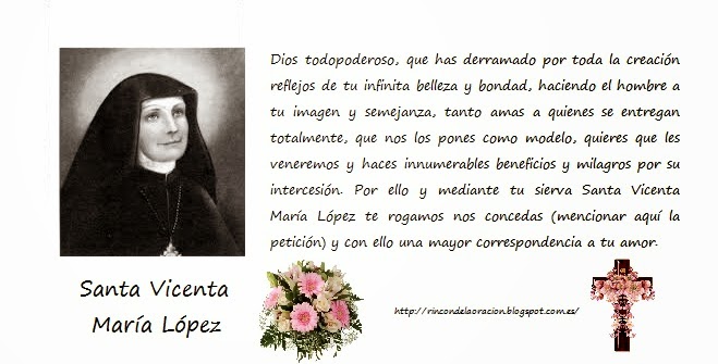 Rincón de la Oración: Estampa Oración de Santa Vicenta María López