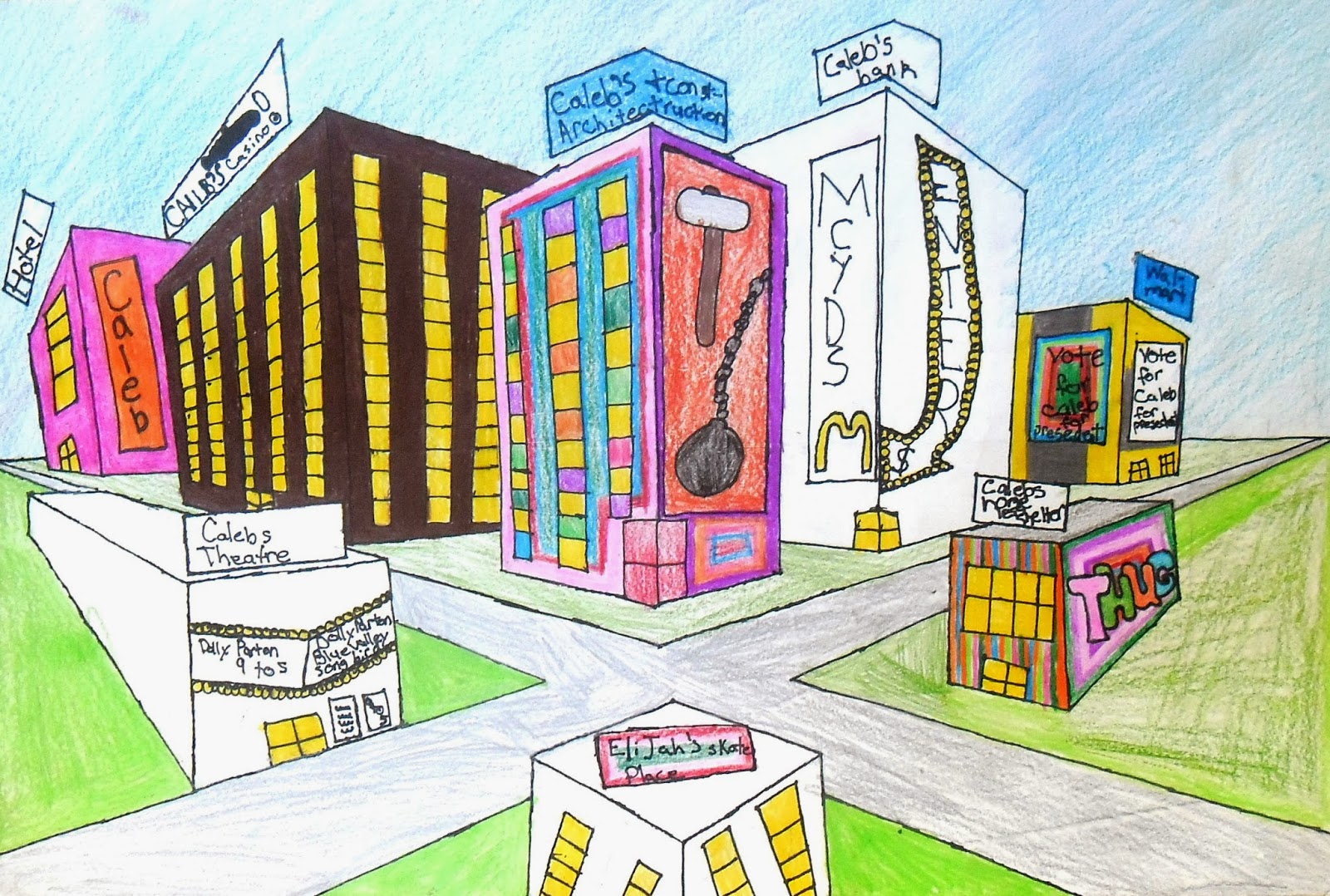 Easy 2 Point Perspective City Drawing