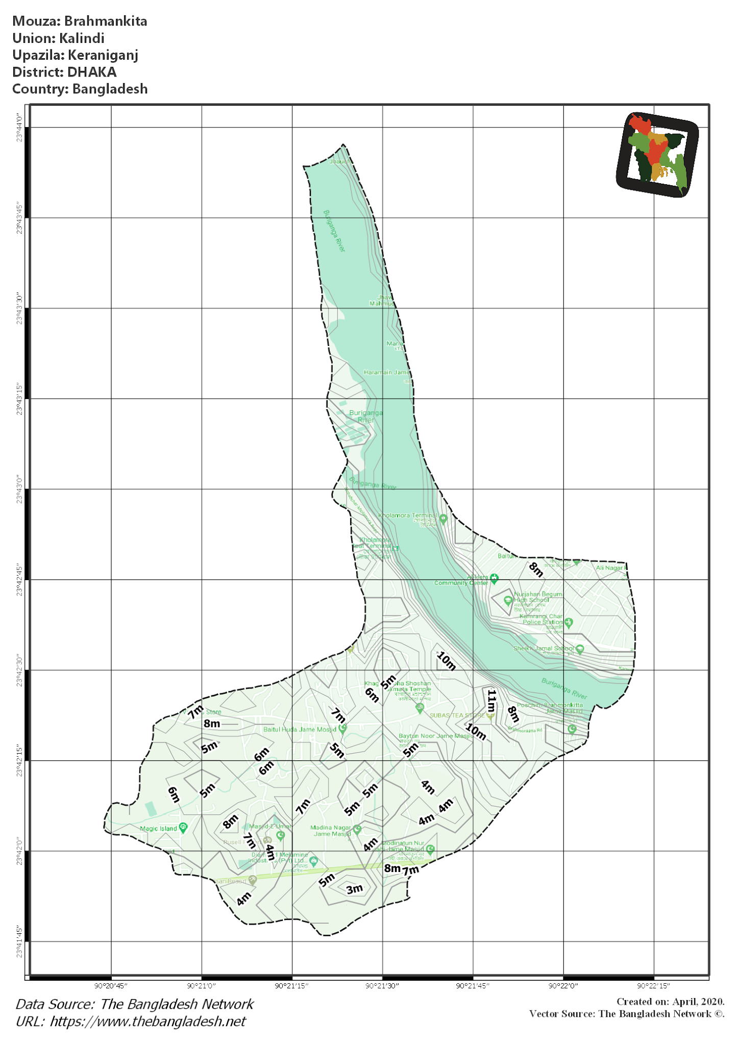 Map of Brahmankita Mouza, Keraniganj, Dhaka