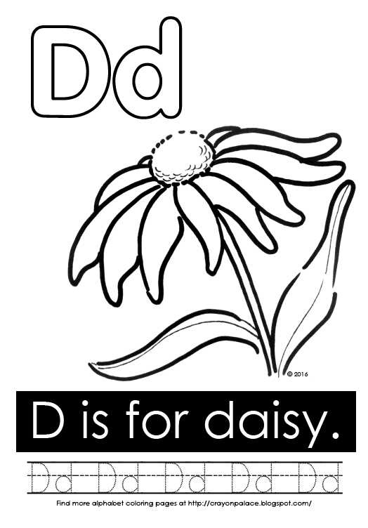 Crayon Palace: "D is for daisy" alphabet coloring page