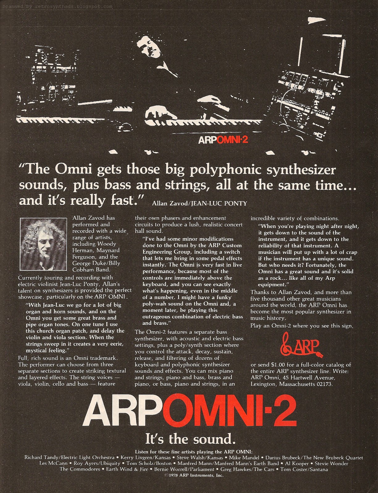 Retro Synth Ads: ARP Omni-2 "Big polyphonic synthesizer sounds.../Allan ...