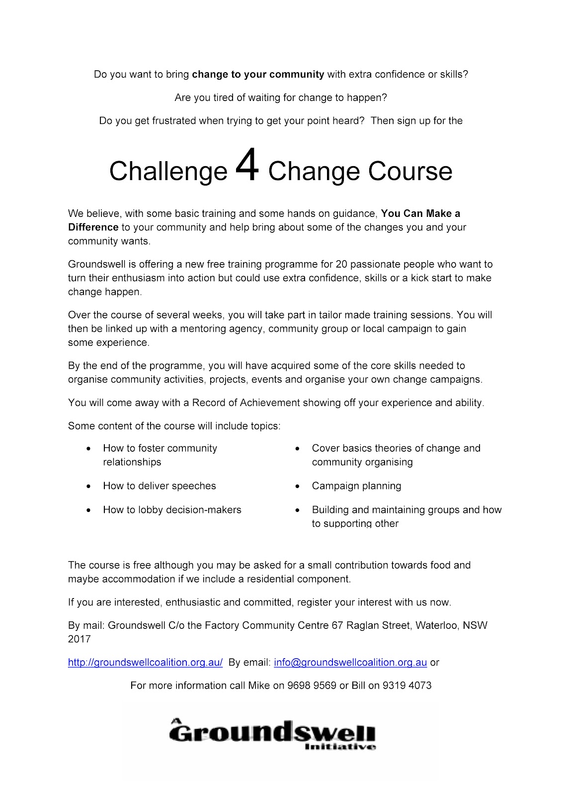 What's on @ The Factory: Challenge 4 Change