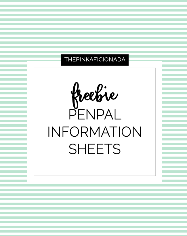 The Pink Aficionada: Freebie Friday: Penpal Information Sheets