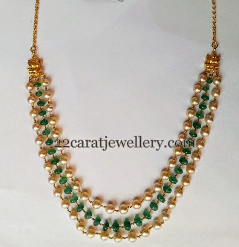 Three Strings Pearls Emeralds Set - Jewellery Designs