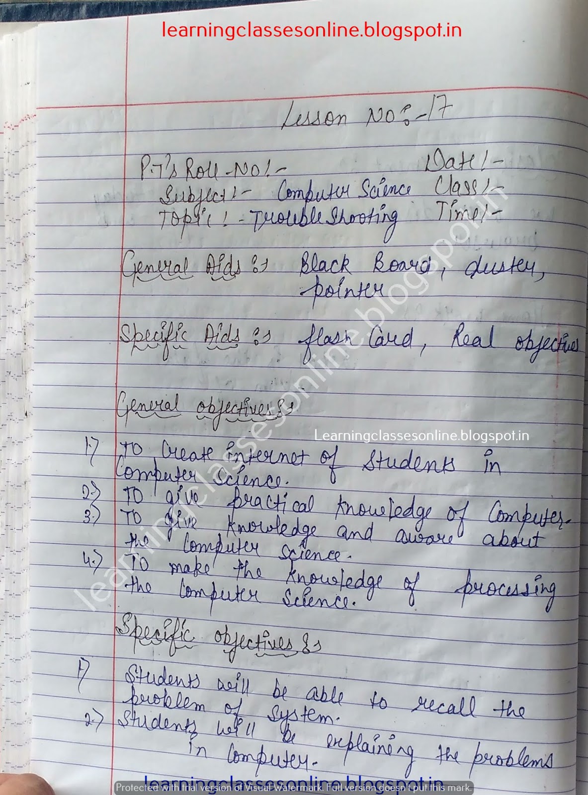 Lesson Plan For Computer Teachers on Trouble Shooting