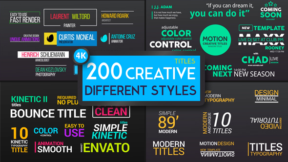 200 CREATIVE Different Styles Titles Free Download After Effects Templates