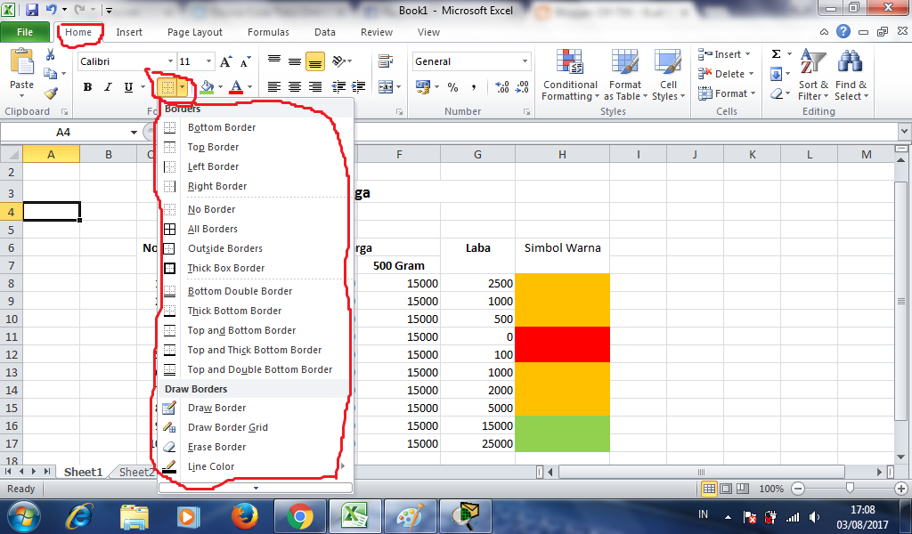 Tutorial Cara Membuat Border dan Warna Table di Ms Excel 2010 - OP-TEK