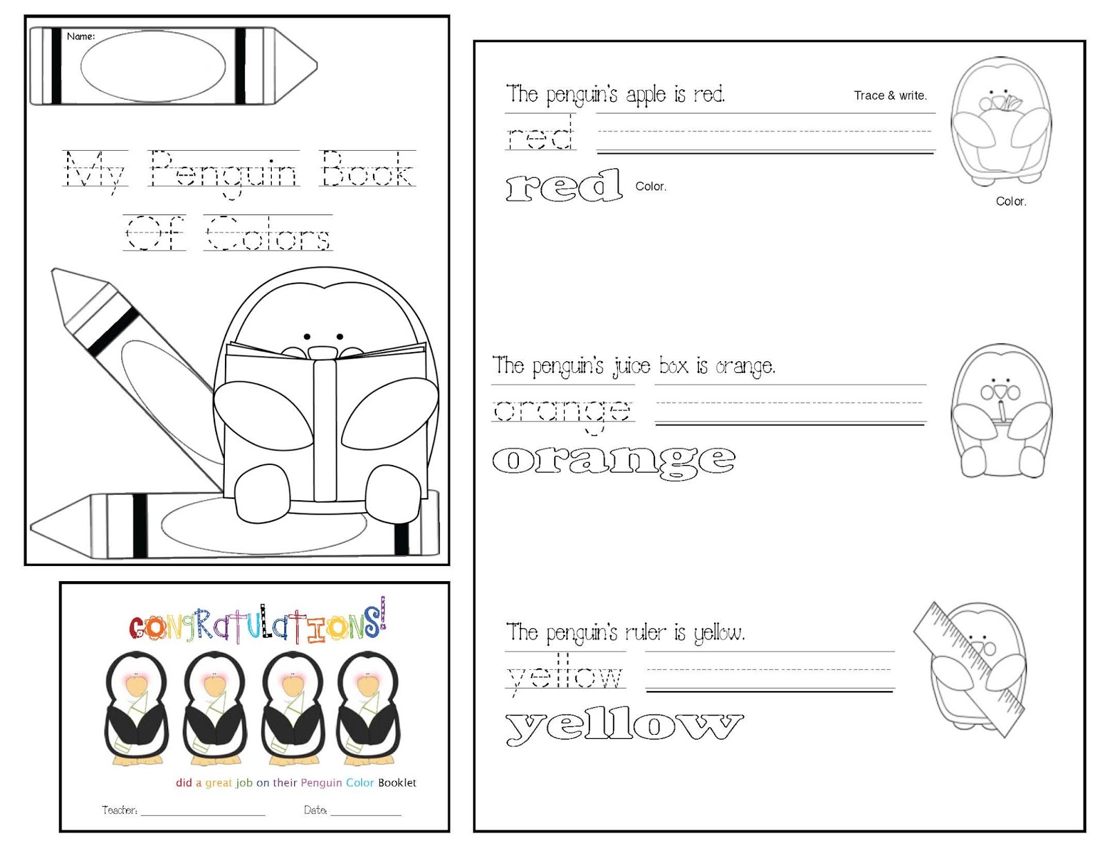 Penguin Color Booklet - Classroom Freebies
