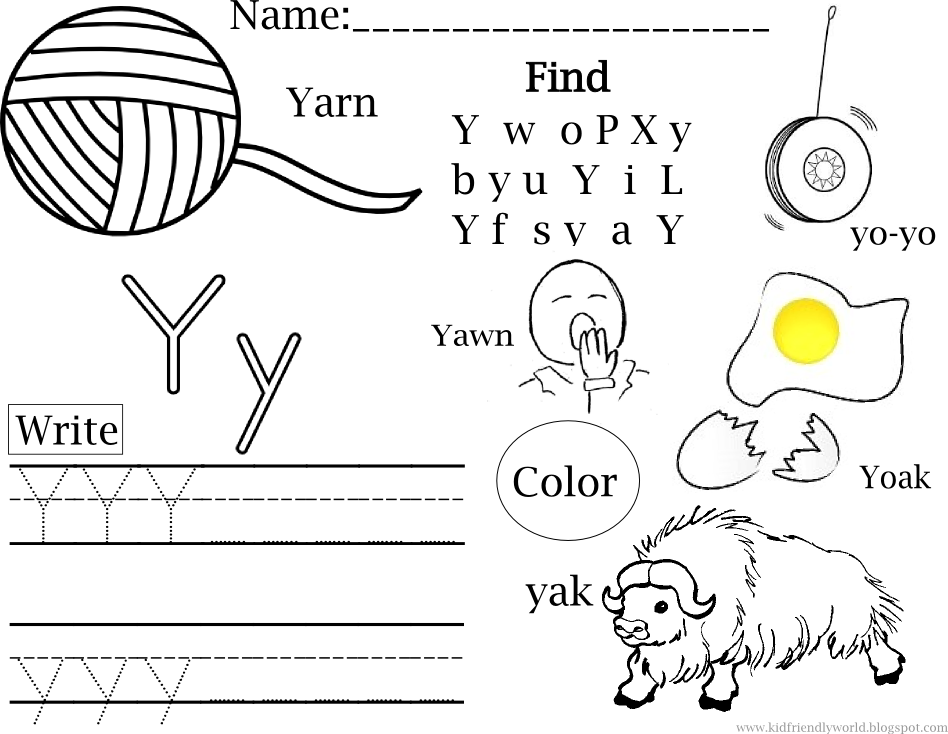 A Kid Friendly World: FREE Pre-K Printable--Letter Y
