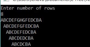 All C Programs: Program 305: Alphabetical SandGlass Pattern using C