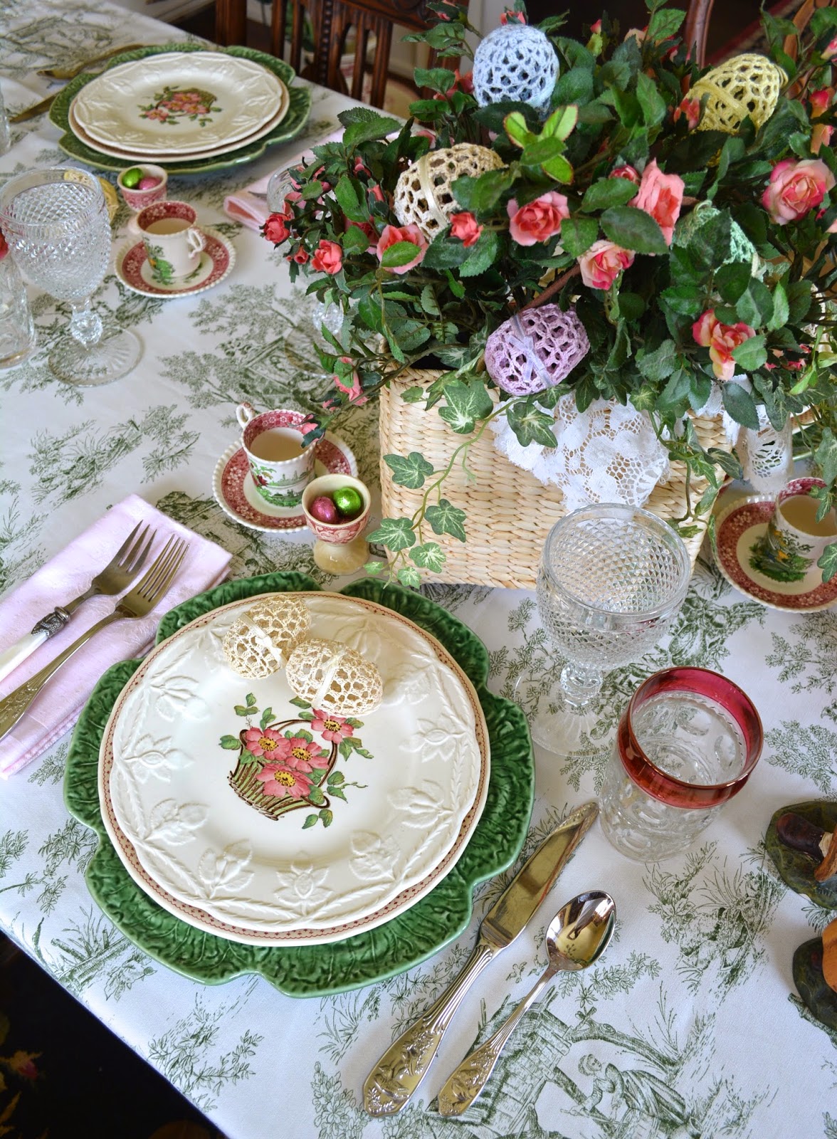 Toile and Transferware Easter Table