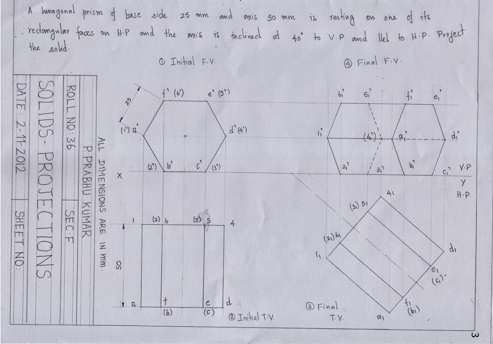 Engineering Graphics For Engineers Projection Of Solids Hexagonal Prism Axis Inlined To One