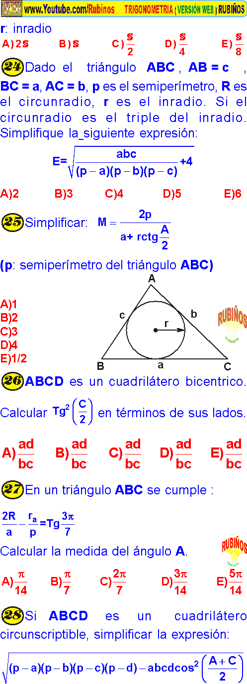 RESOLUCIÓN DE FIGURAS EJERCICIOS CON RESPUESTAS DE TRIGONOMETRIA PDF