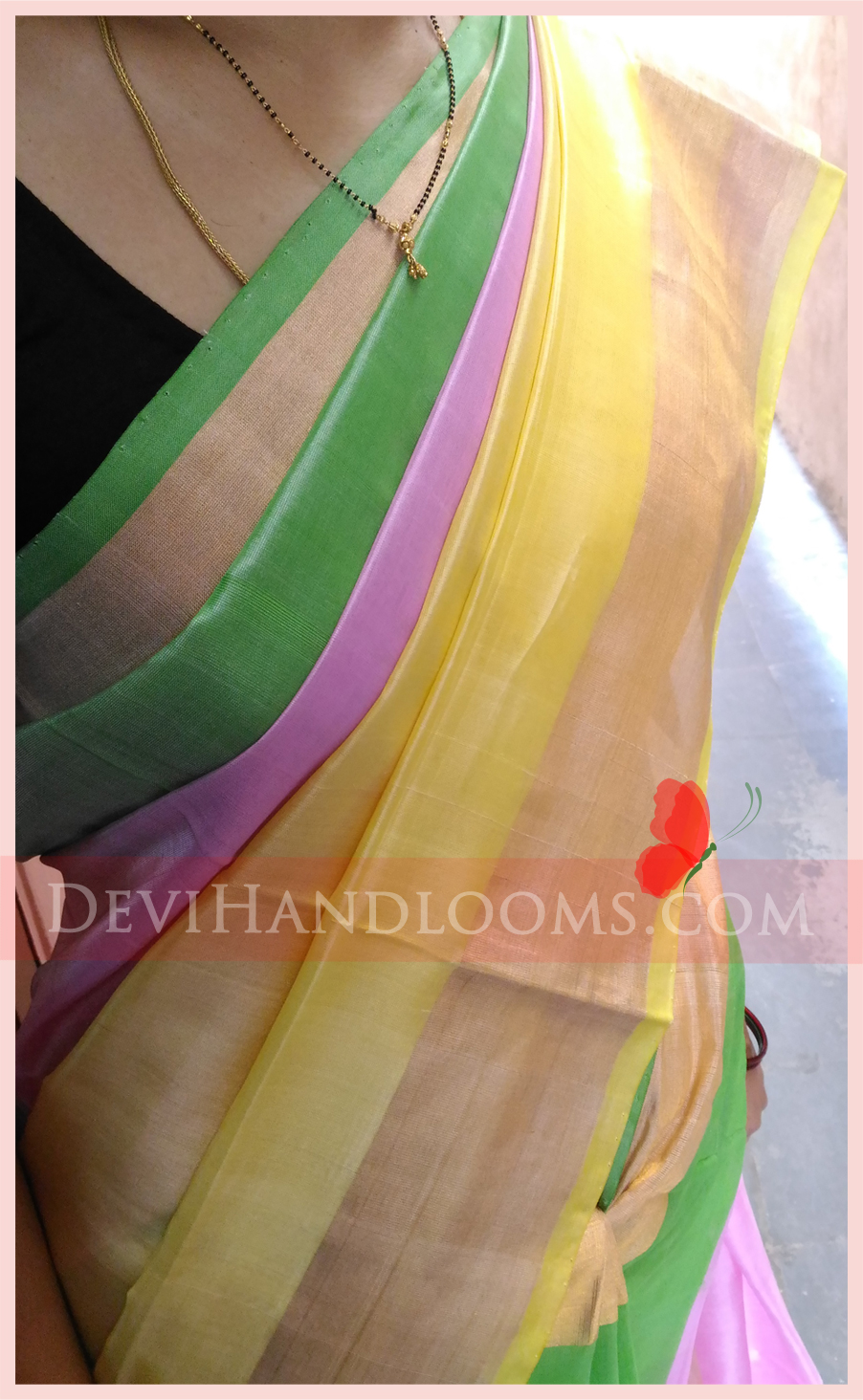 Indian Traditional Handloom Sarees: Multi Color Uppada Plain Silk Saree