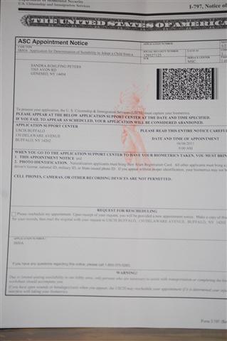 Petersadoption: Biometrics appointment