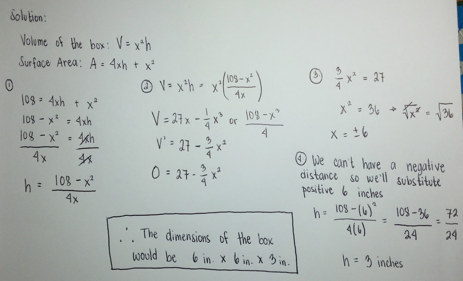 STEM 2E Basic Calculus: Optimization Problem: A manufacturer wants to design an open box having ...