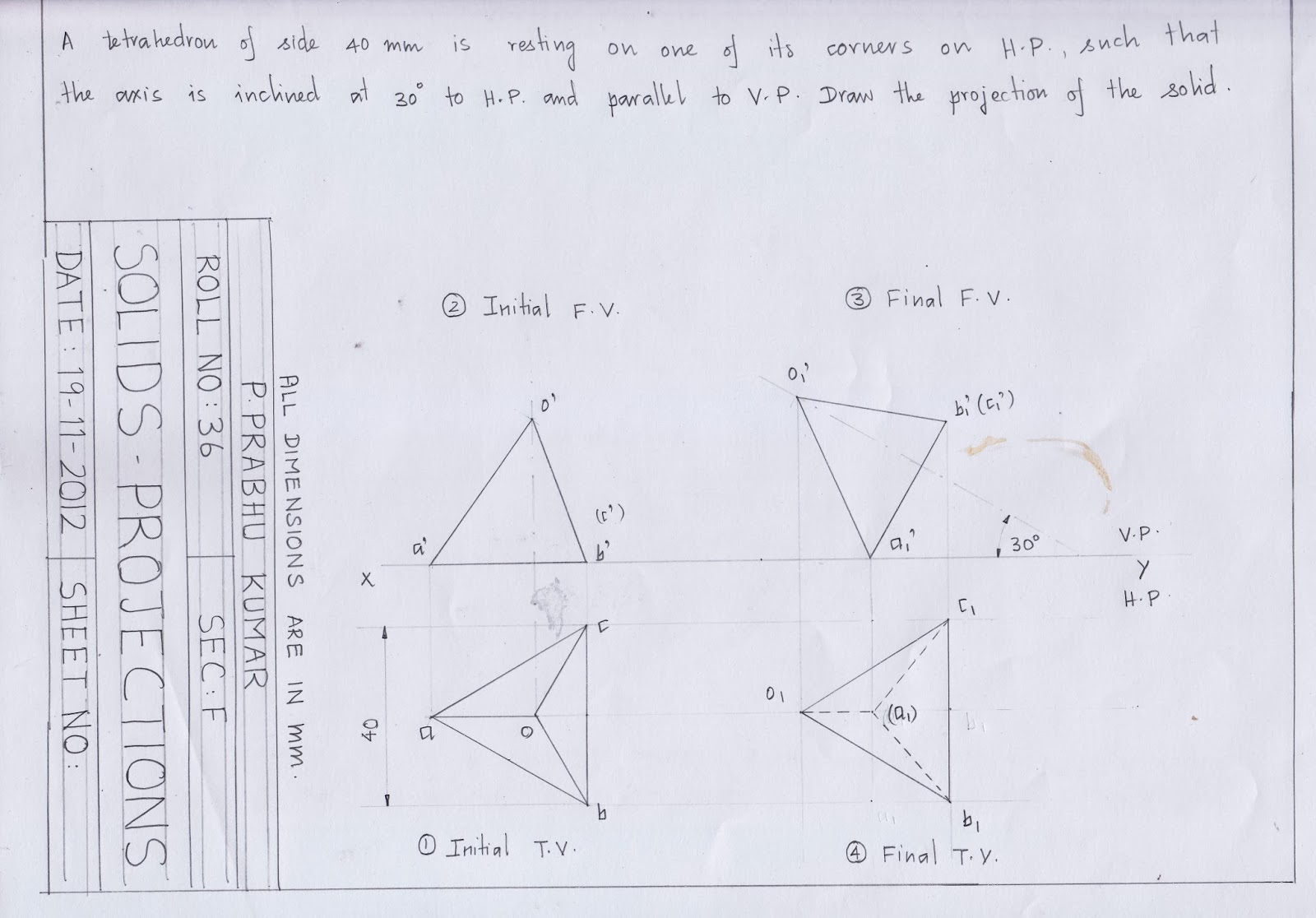 engineering graphics for engineers: projection of solids - tetrahedron ...