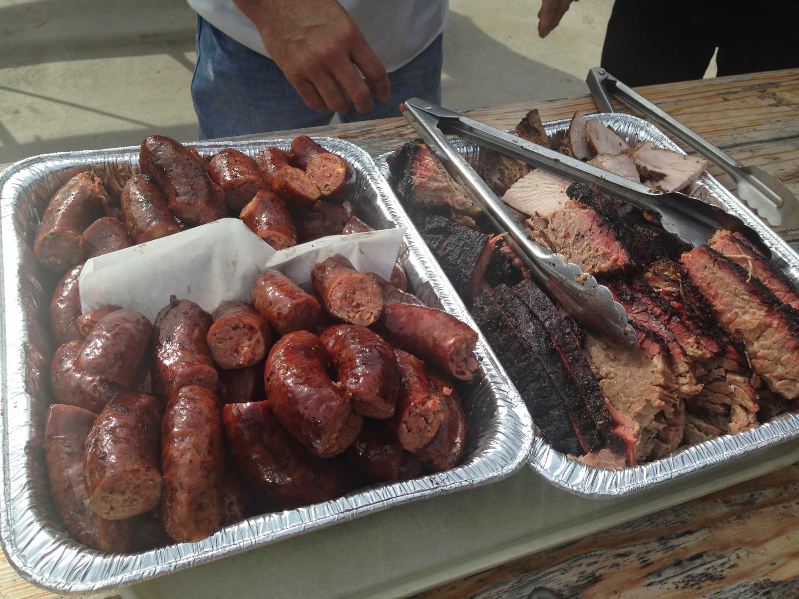 Man Up: Tales of Texas BBQ™: Pans of meat at Hays County Bar-B-Que