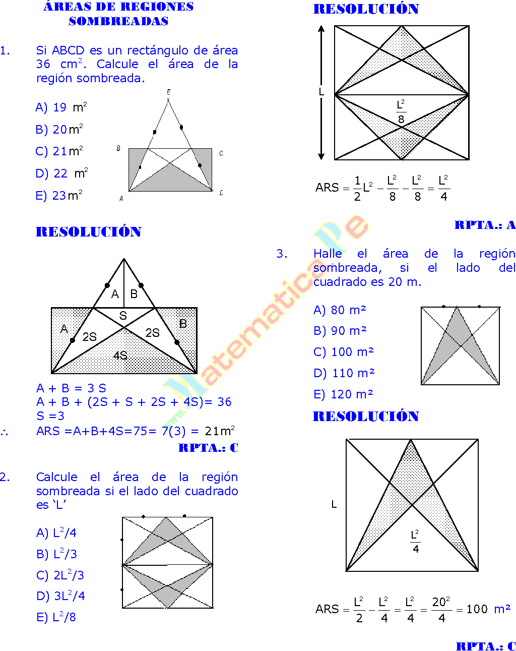 ÁREAS DE REGIONES SOMBREADAS EJERCICIOS RESUELTOS DE RAZONAMIENTO ...