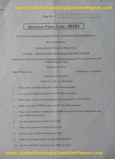 EE6008 Microcontroller Based System Design Nov Dec 2016 Question Paper ...