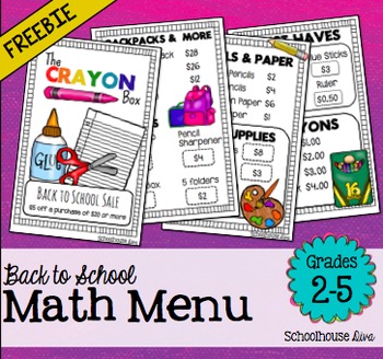 Schoolhouse Divas: Math Menu Fun and a Back to School FREEBIE!