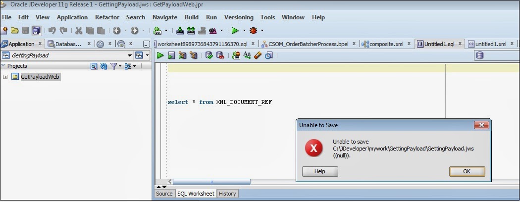 Not able to save the projects into the JWS file(Application) in JDeveloper