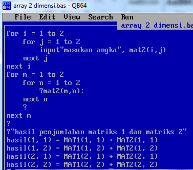 qbasic array dimensi 1 dan dimensi 2