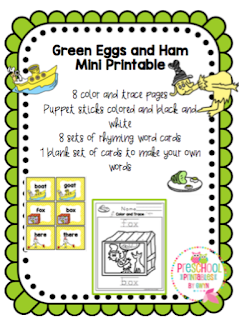 Green Eggs and Ham Mini Printable ~ Preschool Printables