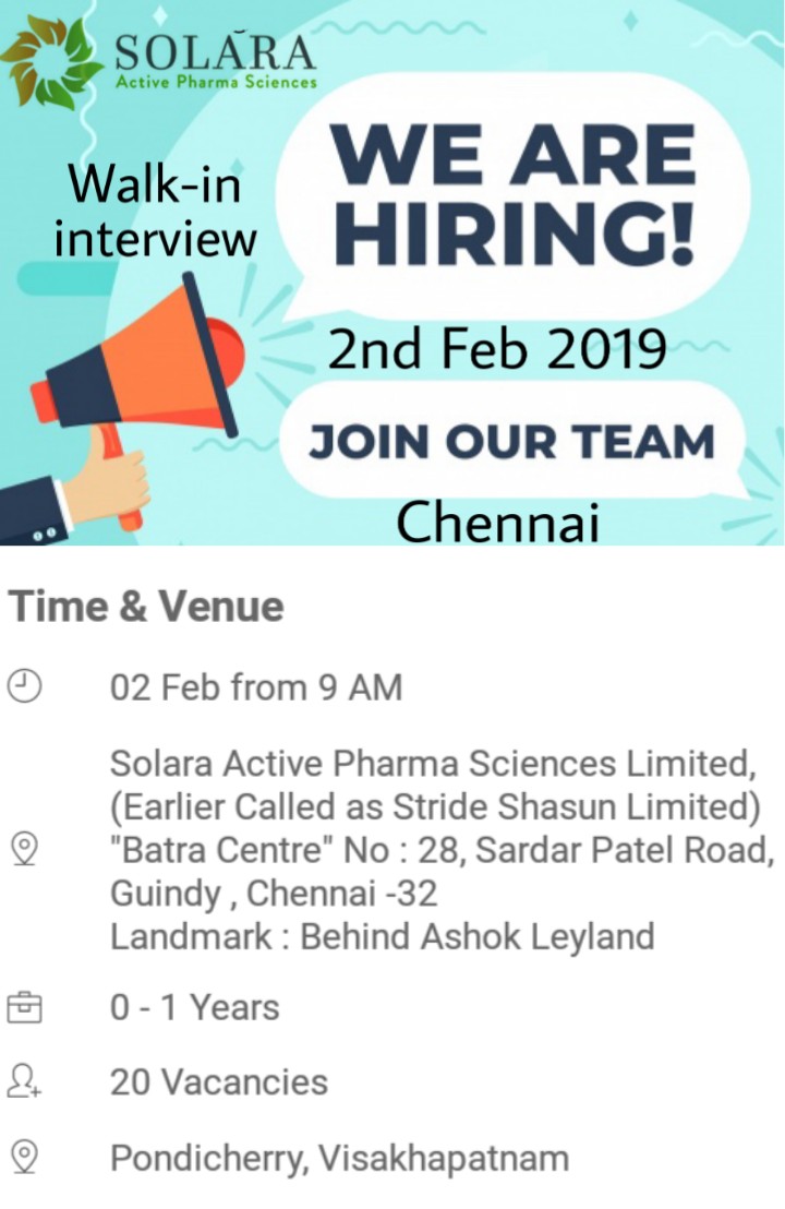 Solara active Pharmacy sciences | Walk-in for Production | 2nd Feb 2019 ...