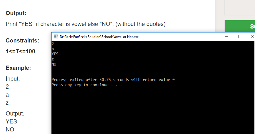 Geeksforgeeks Solution For " Vowel or Not