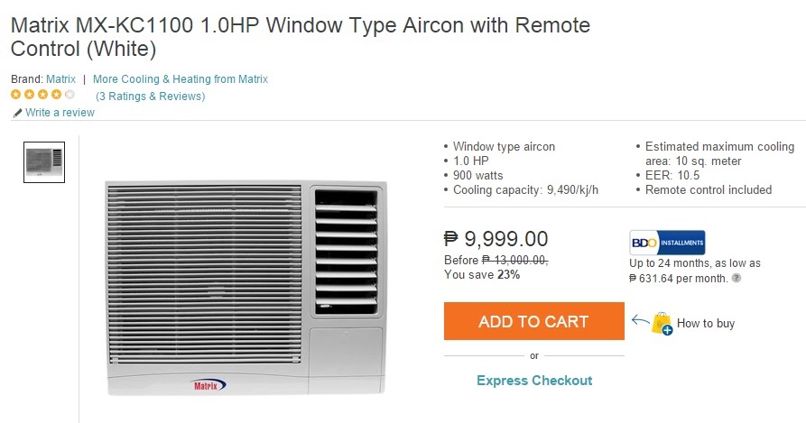 Matrix MX-KC1100 1.0HP Window Type Aircon with Remote Control (White)