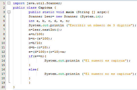 Código fuente de capicua en Java