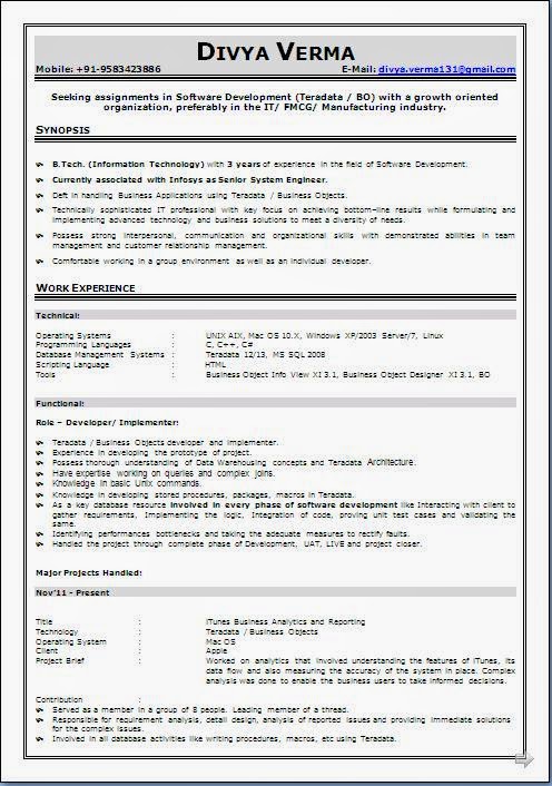 Sample Resume For Cse Download | Sample Resume