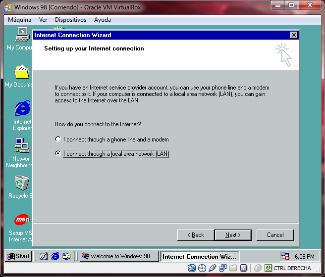 Como instalar Windows 98 en VirtualBox, acceso a internet mediante LAN ...