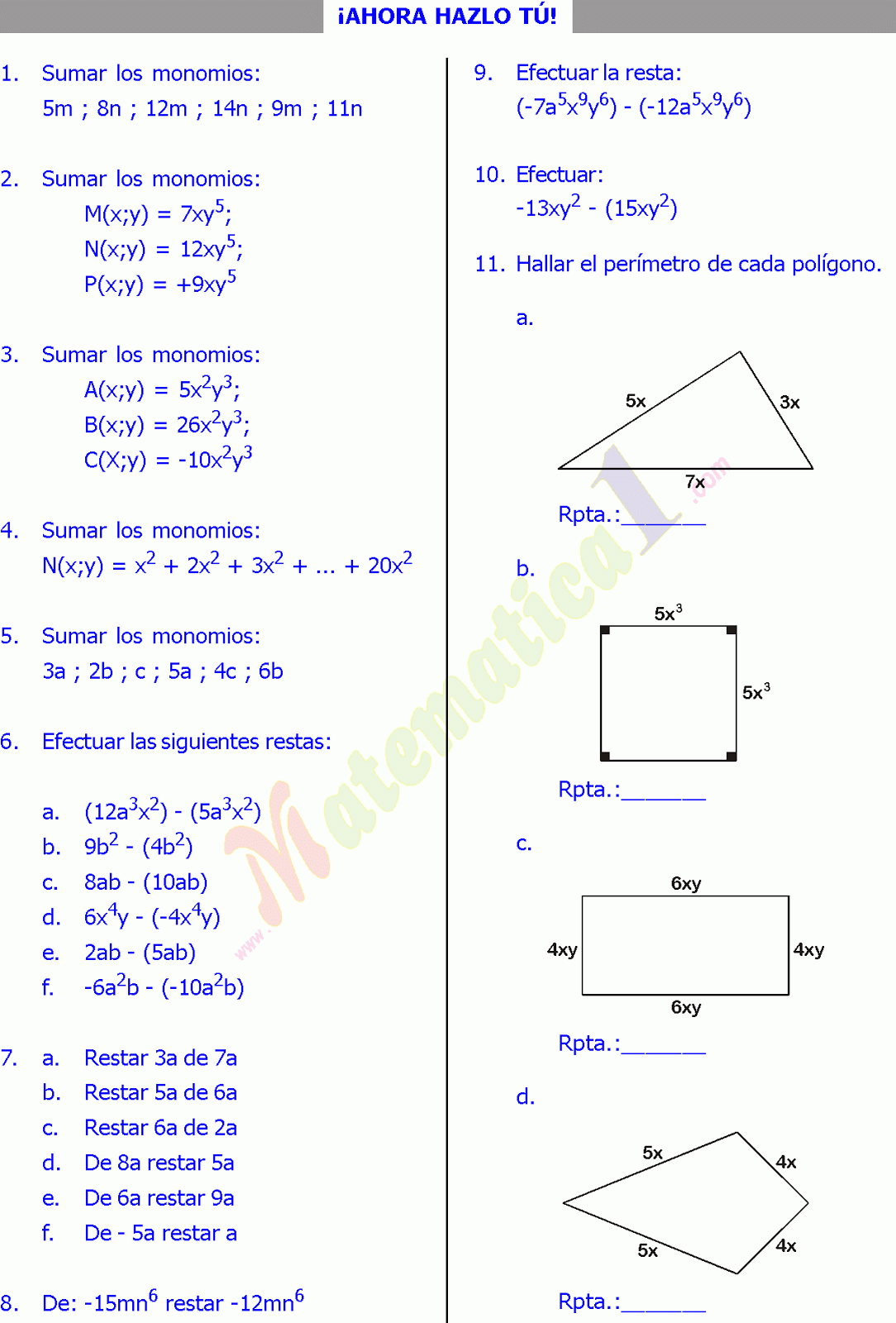 EJEMPLOS Y EJERCICIOS DE ÁLGEBRA Y MATEMÁTICAS DE SEXTO GRADO DE ...