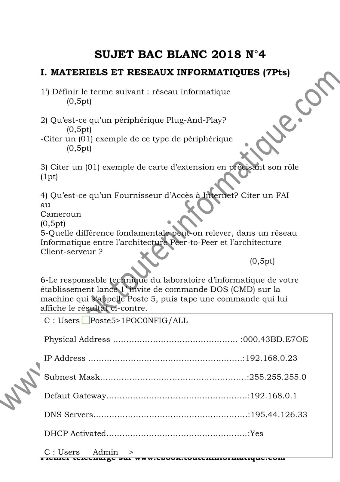 épreuve corrigée informatique BAC blanc 2018 N°4