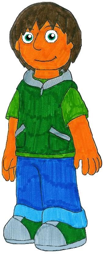 Cartoon Characters: Mattias and His Backpack of Dinosaurs