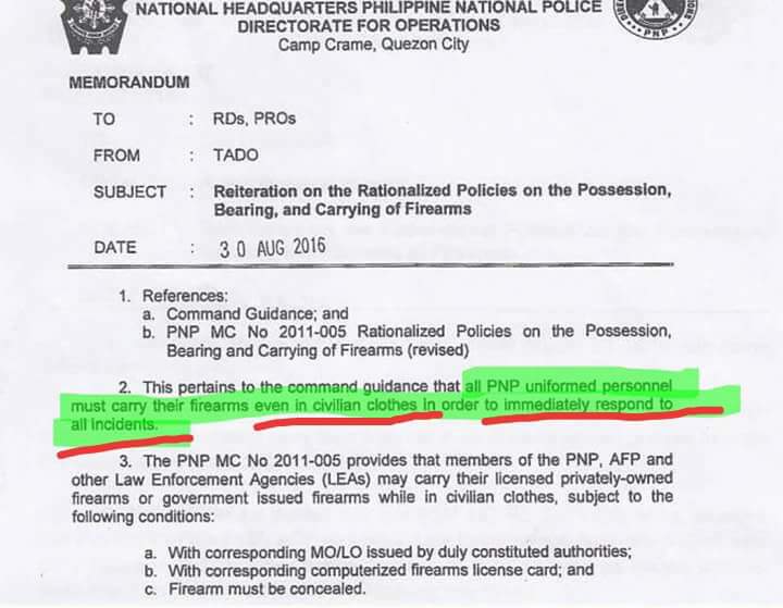 [LOOK!] PNP PERSONNEL ALLOWED TO CARRY FIREARMS IN CIVVIES – Mariner Police