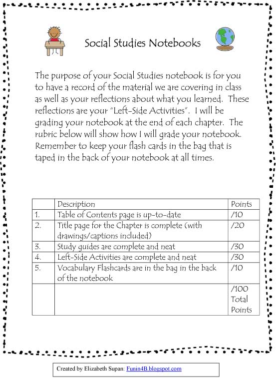 Classroom Freebies Too: Social Studies Notebooking Grading Rubric