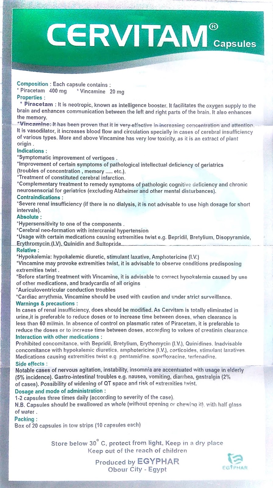 سيرفيتام كبسولات Cervitam لعلاج الأمراض العقلية المصاحبة للشيخوخة كنقص ...
