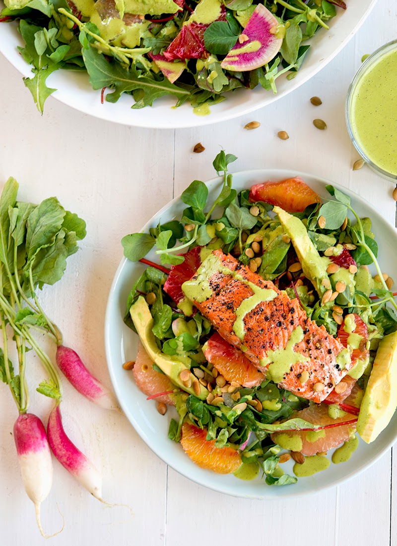 Grapefruit Avocado Salmon Salad with Poblano-Lime Dressing - WILD ...