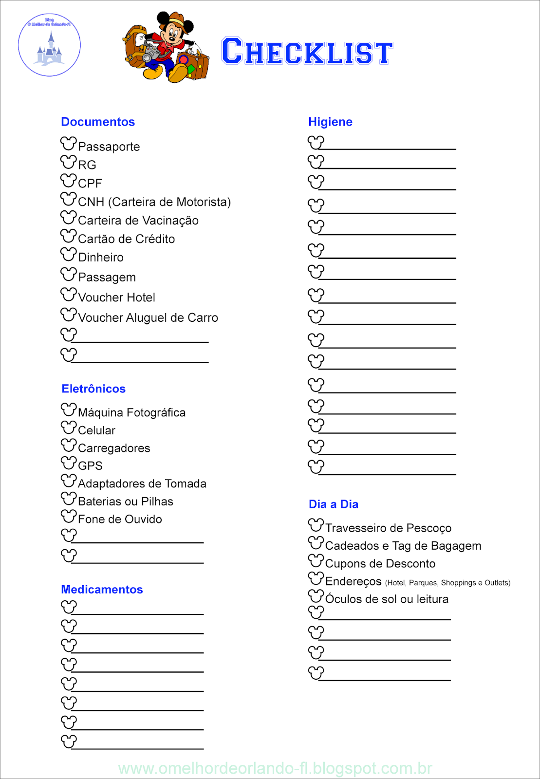 O Melhor de Orlando - FL: Checklist para facilitar a Organizar sua viagem