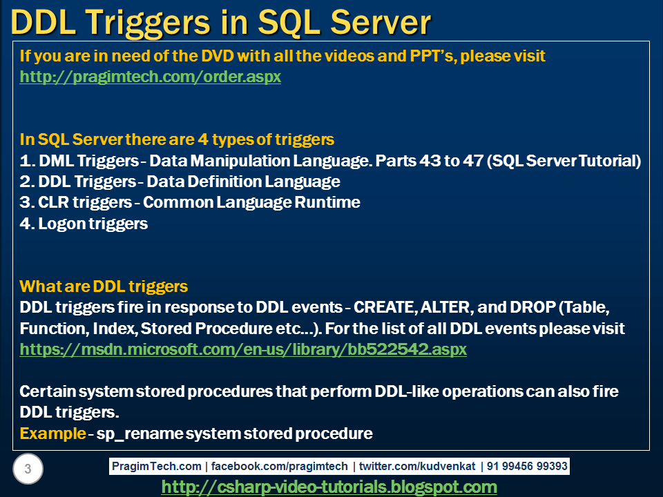 Sql server, .net and c# video tutorial: DDL Triggers in sql server