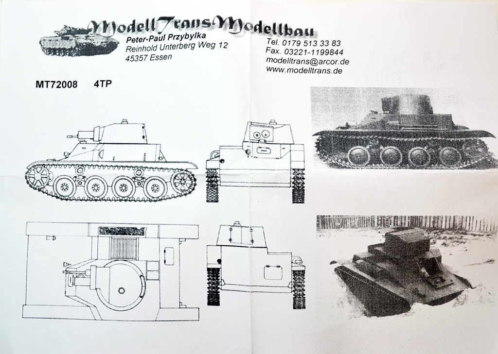 Dyzio Scale Models: 1/72 Pz.Inz. 140 4TP Polish Light Tank - Modell Trans