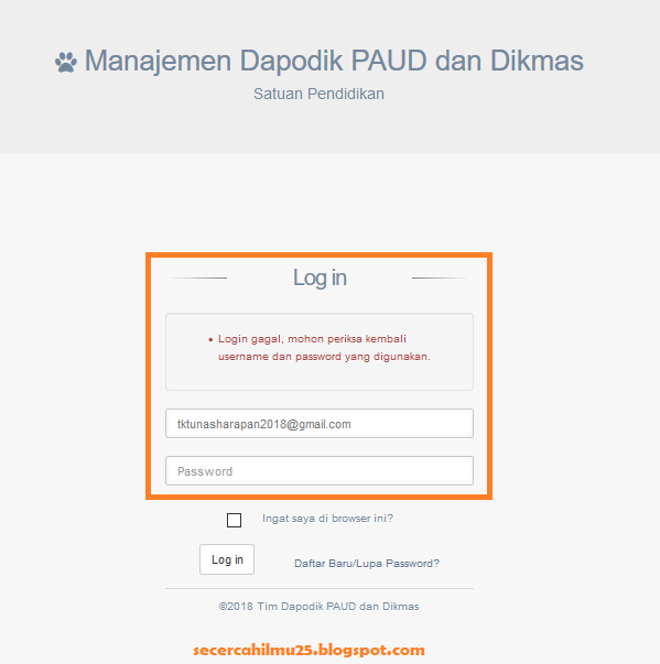 Solusi Gagal Login di Manajemen PAUD ~ Secercah Ilmu