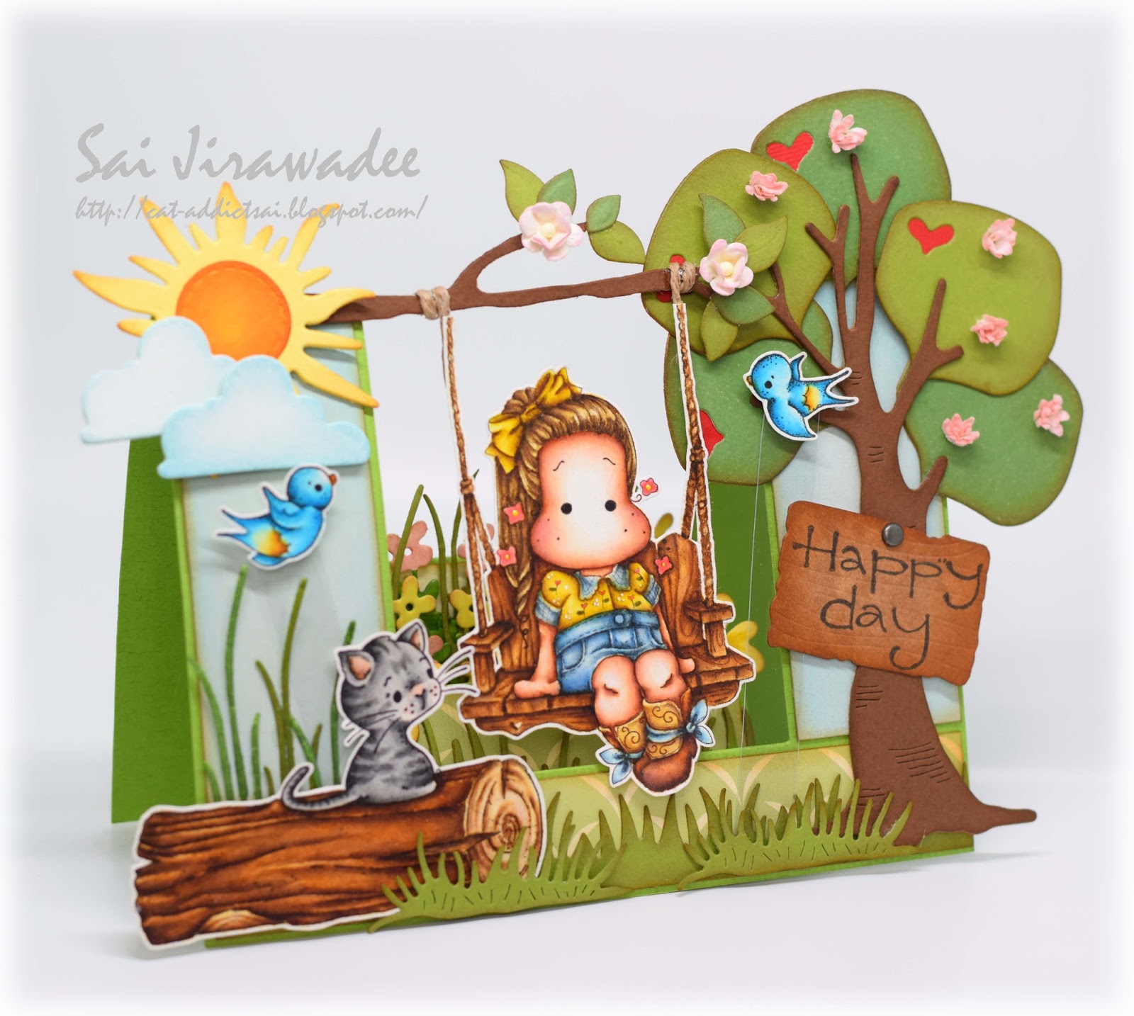 Cat-Addict Sai: Spring Swing Double Side Step Card