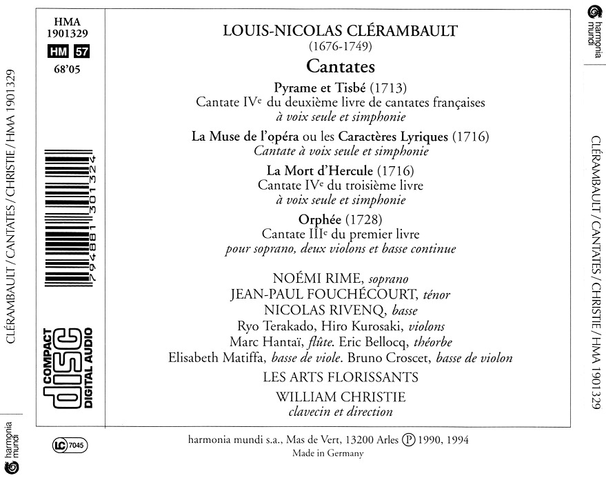 Música clásica: Clérambault - Christie - Cantatas